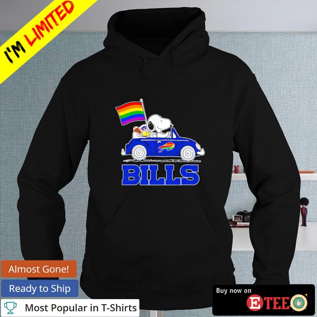 Snoopy And Woodstock Driving Car Buffalo Bills Lgbt Flag Shirt Hoodie