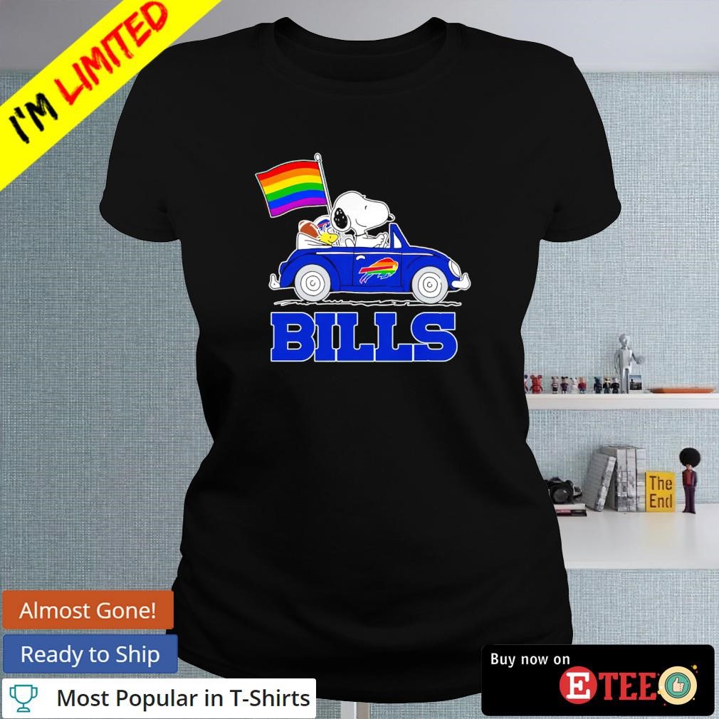 Snoopy And Woodstock Driving Car Buffalo Bills Lgbt Flag Shirt Hoodie