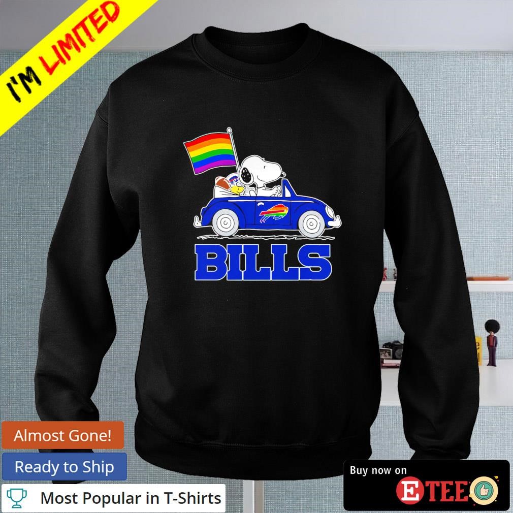 Snoopy And Woodstock Driving Car Buffalo Bills Lgbt Flag Shirt Hoodie