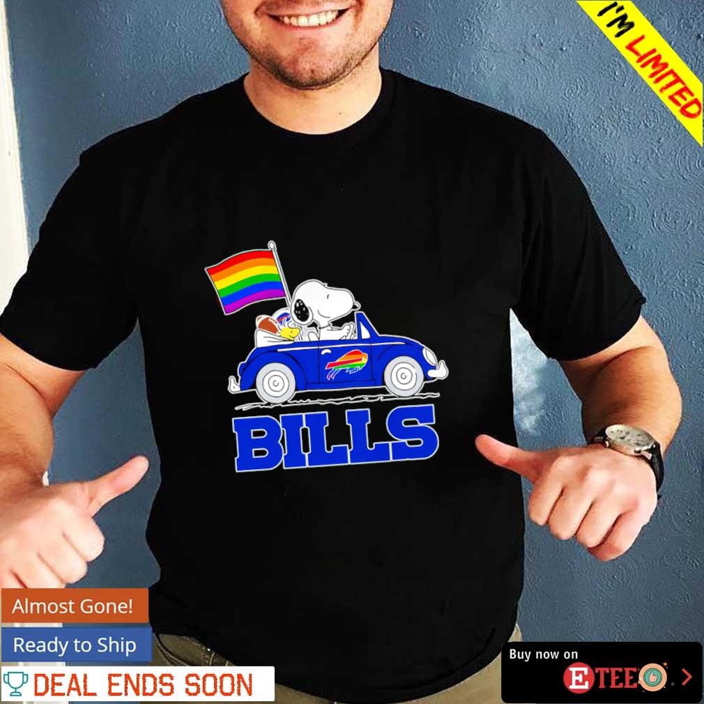 Snoopy And Woodstock Driving Car Buffalo Bills Lgbt Flag Shirt Hoodie